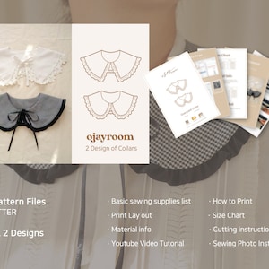 Two Designs of Oversized Collar, Fake Big Vintage Collar Sewing Pattern ...