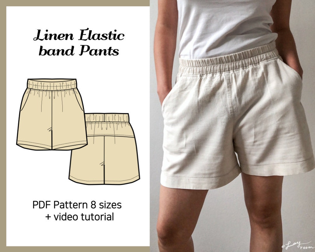 Linen Elastic Band Pants Comfort Shortsojpt0001 PDF A4 - Etsy