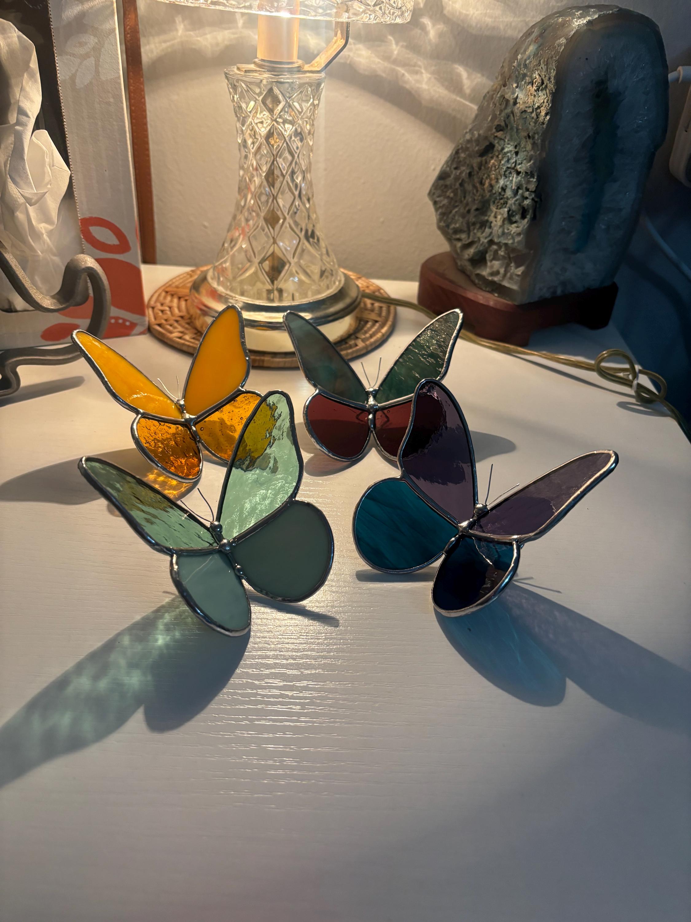 3D Butterfly Stained Glass Sculpture, Handmade Glass Art for Windowsill ...