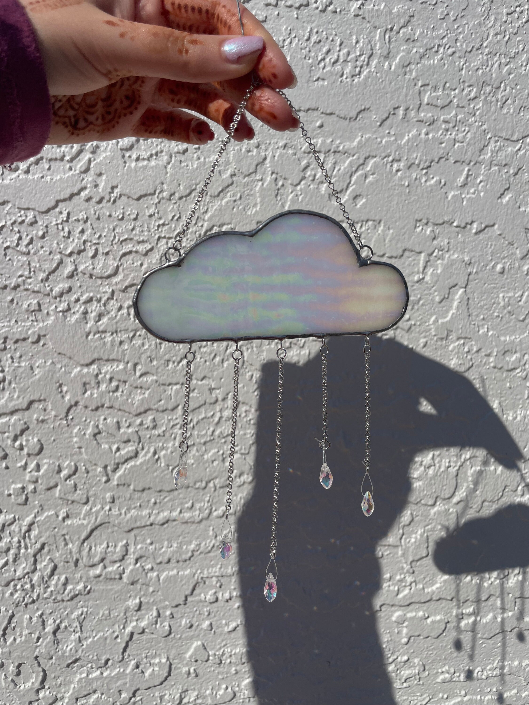 Iridescent Rain Cloud Stained Glass Suncatcher, Window Hanging, Handmade Stained Glass ...