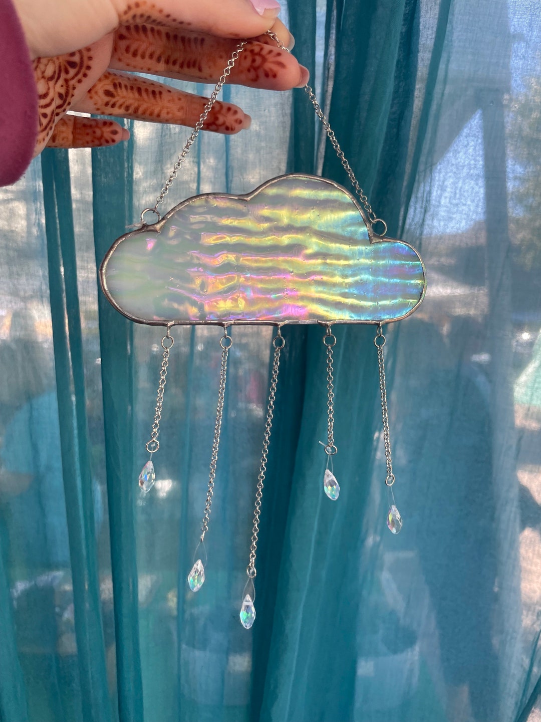 Iridescent Rain Cloud Stained Glass Suncatcher, Window Hanging ...