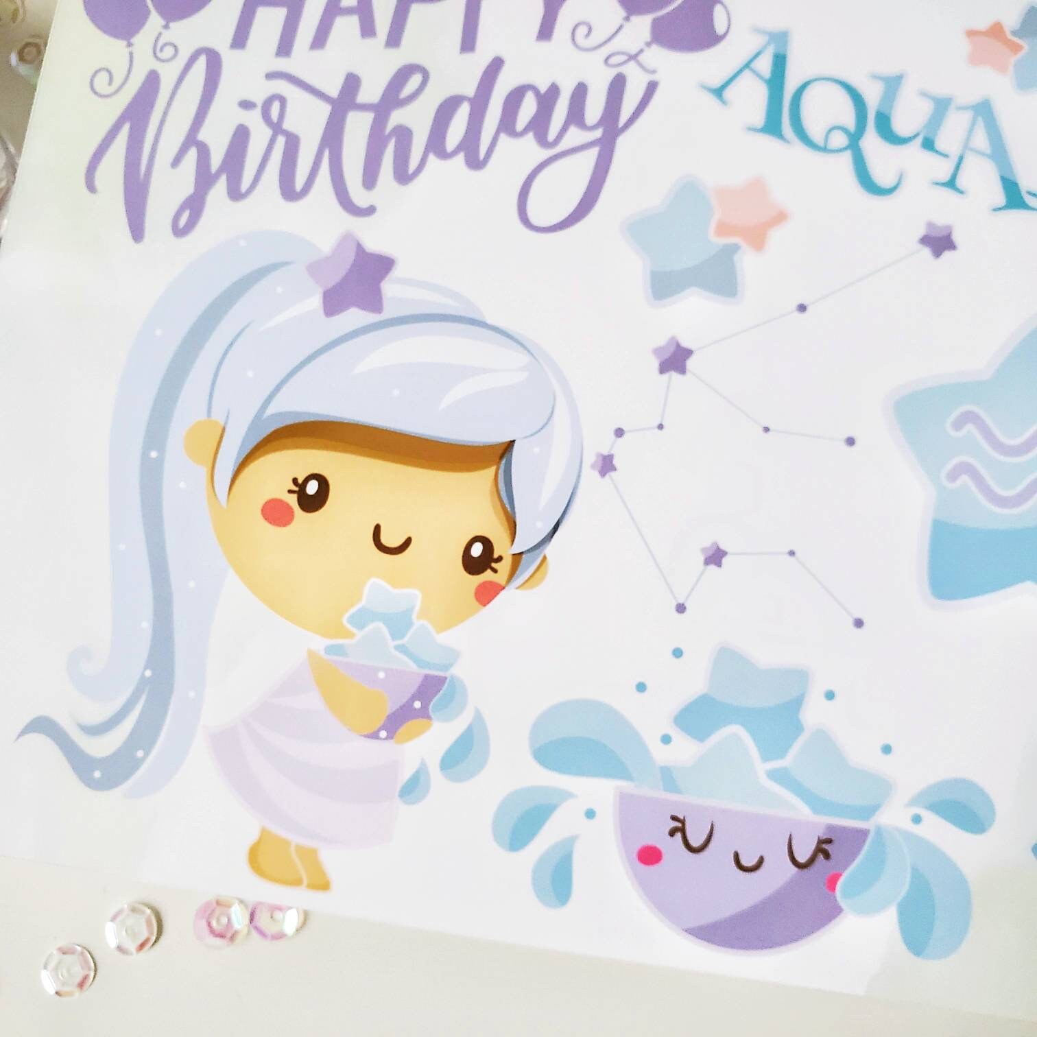 AQUARIUS Zodiac Sign Birthday Card Aquarius Zodiac Sign | Etsy