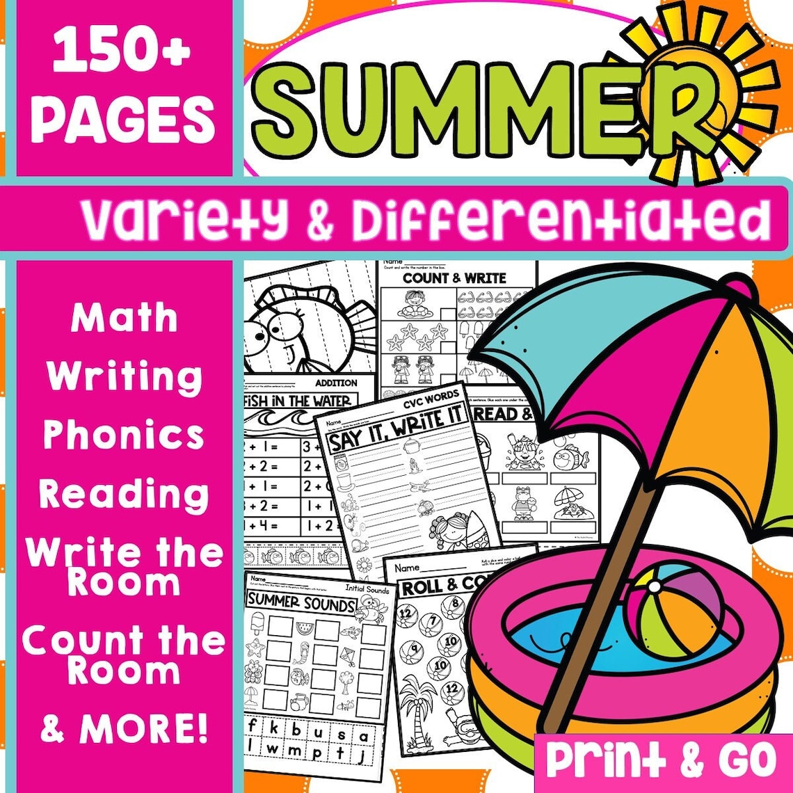 Kindergarten Summer Review Worksheets Packet Practice Worksheet Pages ...