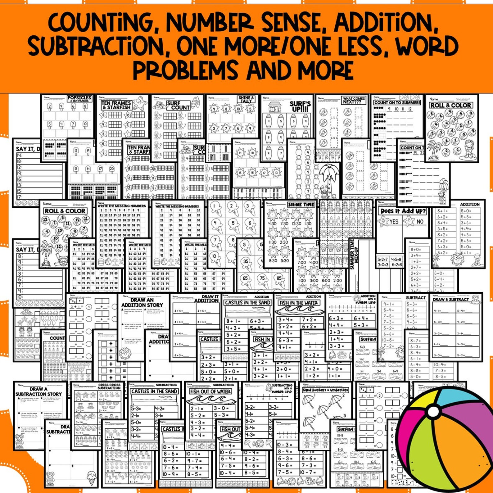 Kindergarten Summer Review Worksheets Packet Practice Worksheet Pages ...