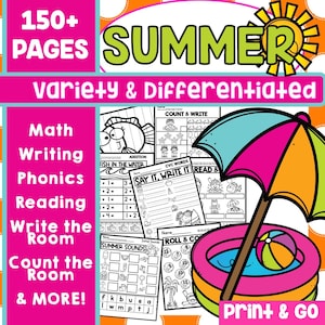 Kindergarten Summer Review Worksheets Packet Practice Worksheet Pages ...