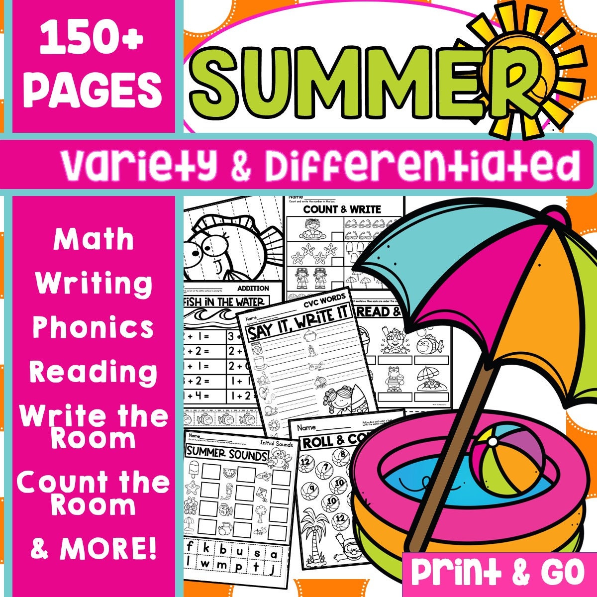 Kindergarten Summer Review Worksheets Packet Practice Worksheet Pages ...