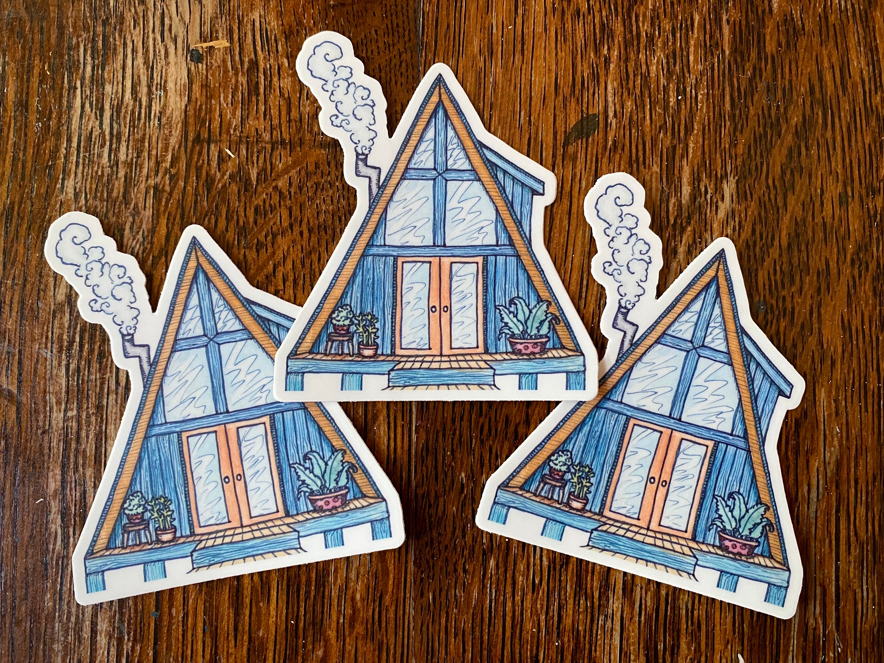 Blue and Orange A-frame Cabin Vinyl Sticker - Etsy