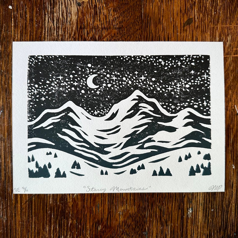 Starry Mountains Block Print - Etsy