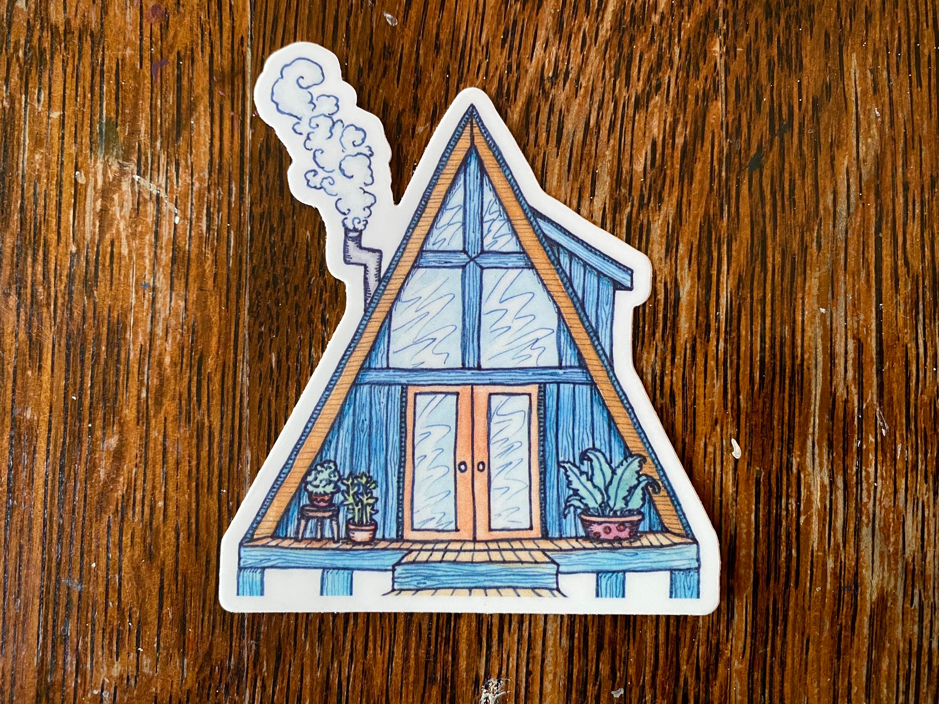 Blue and Orange A-frame Cabin Vinyl Sticker - Etsy