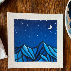 Blue Mountain Night Scene - Etsy