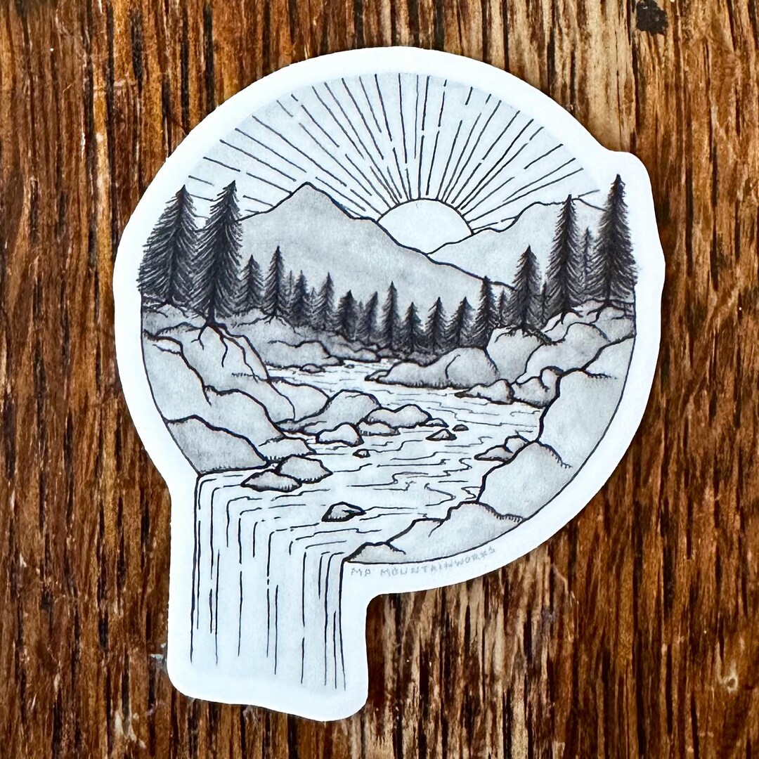 Mountain Waterfall Vinyl Sticker - Etsy