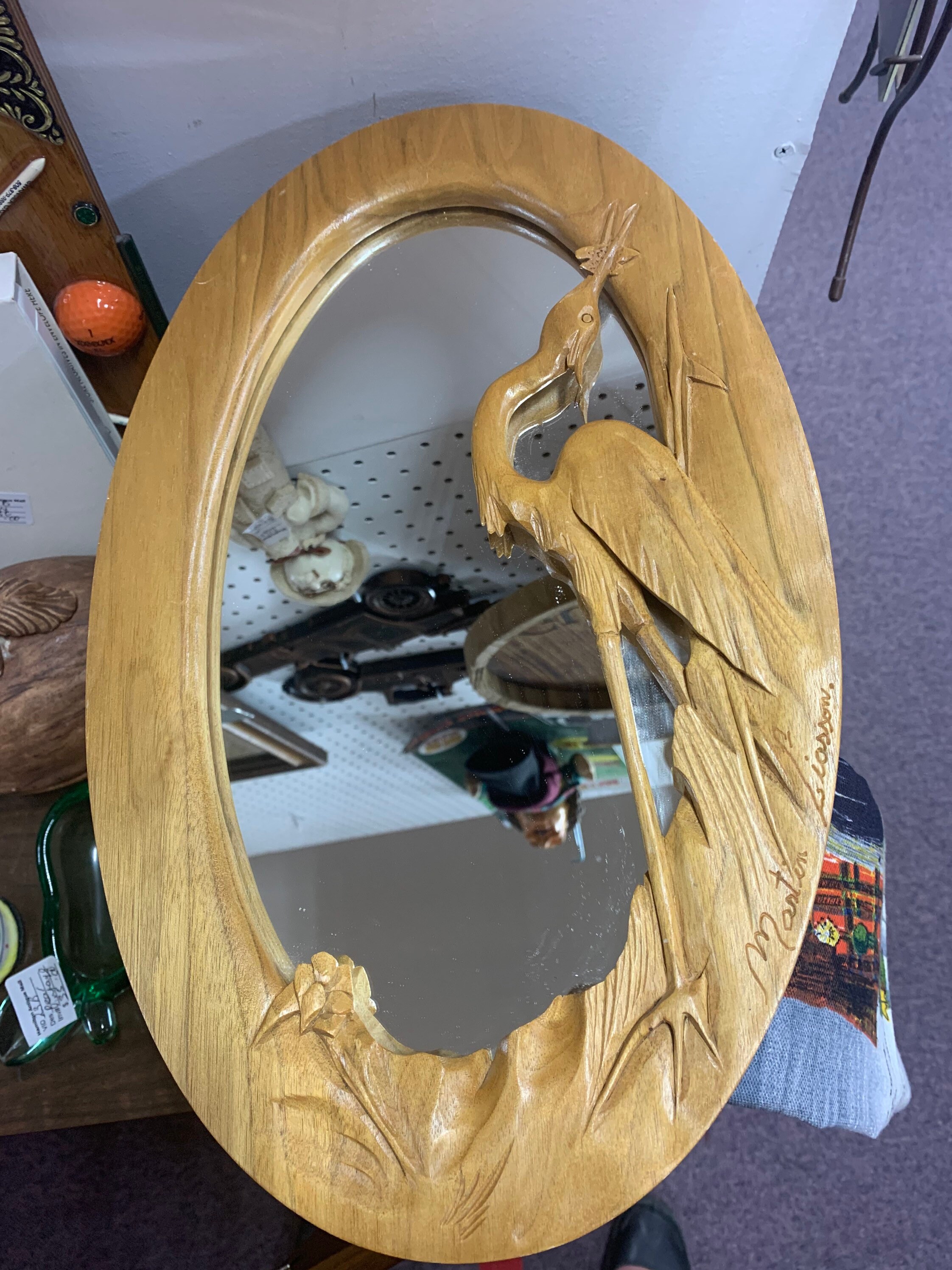 Hand Carved Stork Mirror - Etsy