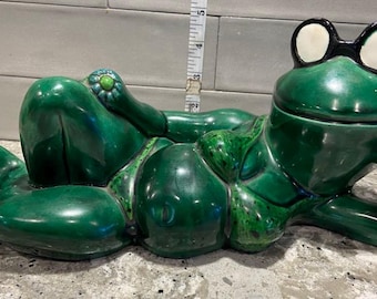 Vintage Ceramic Frog Trio, Lazing Frog, Bikini Anthropomorphic Frogs ...