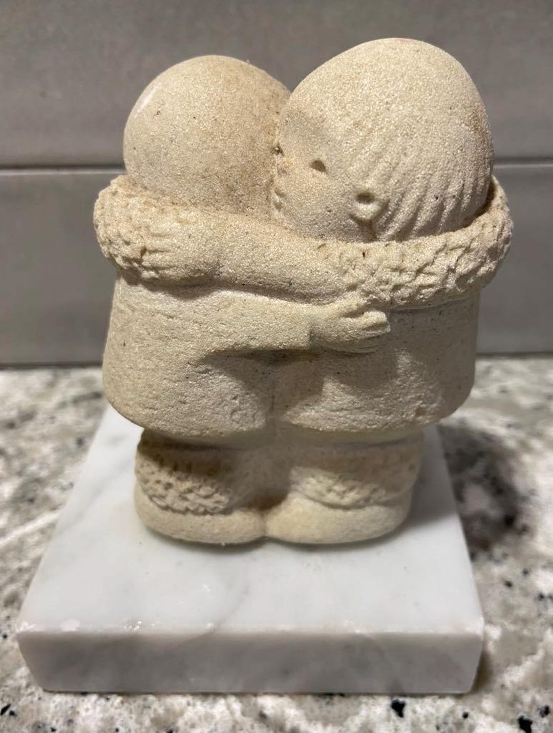 Vintage Marbell Stone Art Figurine Hugging Children Boy Girl Sculpture ...