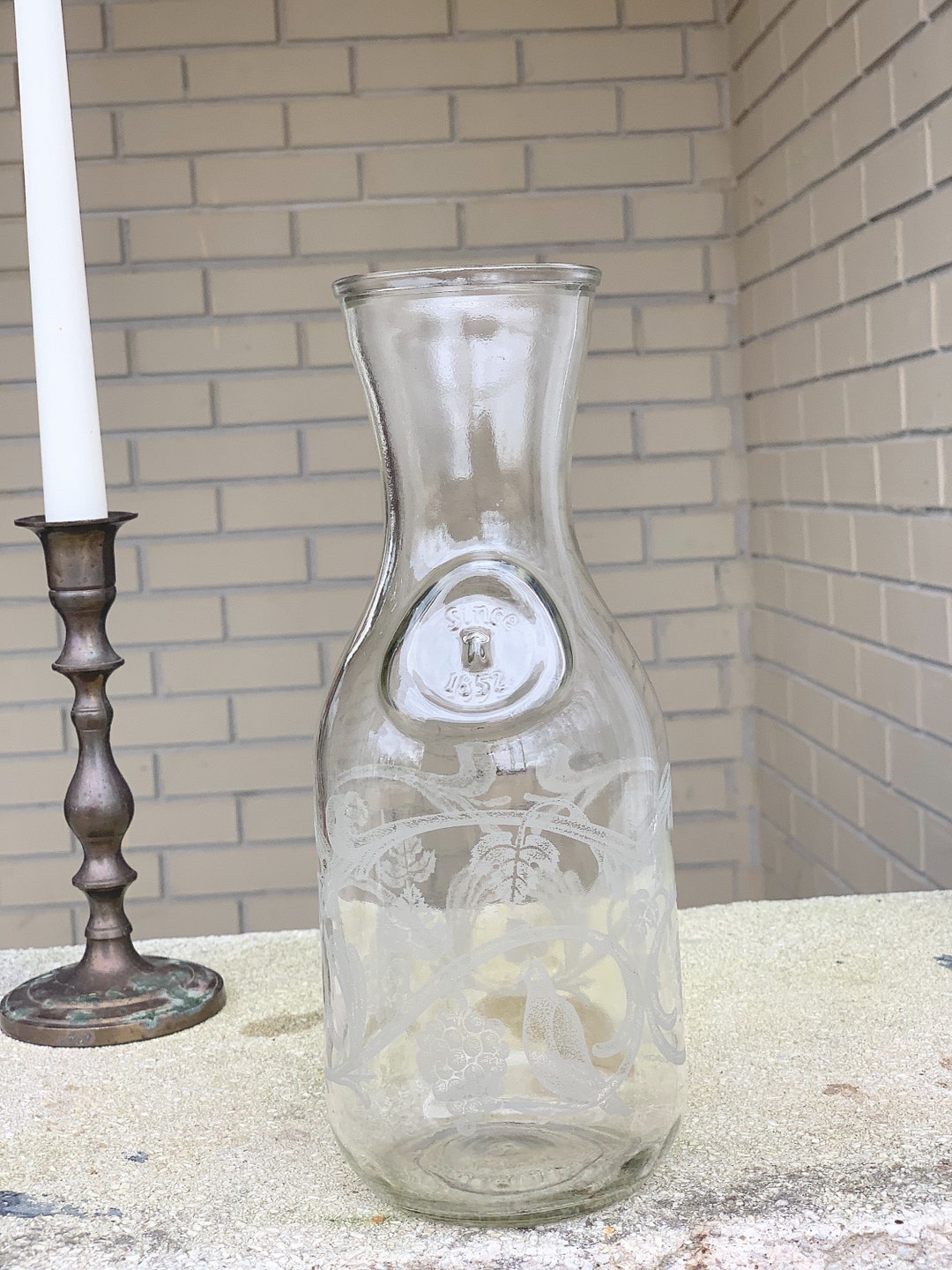 Vintage Clear Glass Birds Grape Leaves Medium Sized Pitcher - Etsy