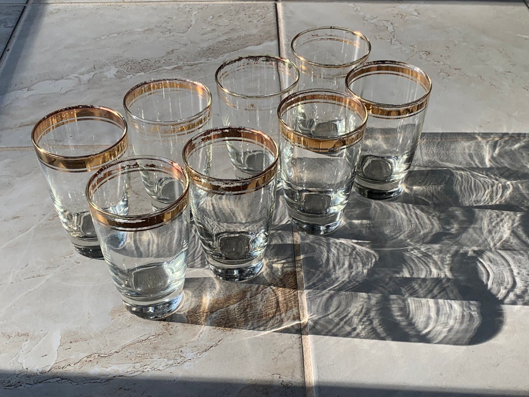 SHIPS FREE! Set of 8 Vintage Libbey Gold Rimmed Highball Glasses – Mid Century Double Gold Band ...