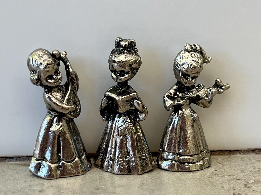 Vintage Pewter Miniature Figurines – Set of 3 Musical Girls Playing ...