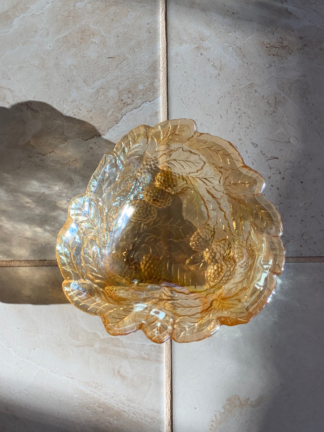 Vintage Light Yellow Gold Light Amber Carnival Glass Bowl – Loganberry ...
