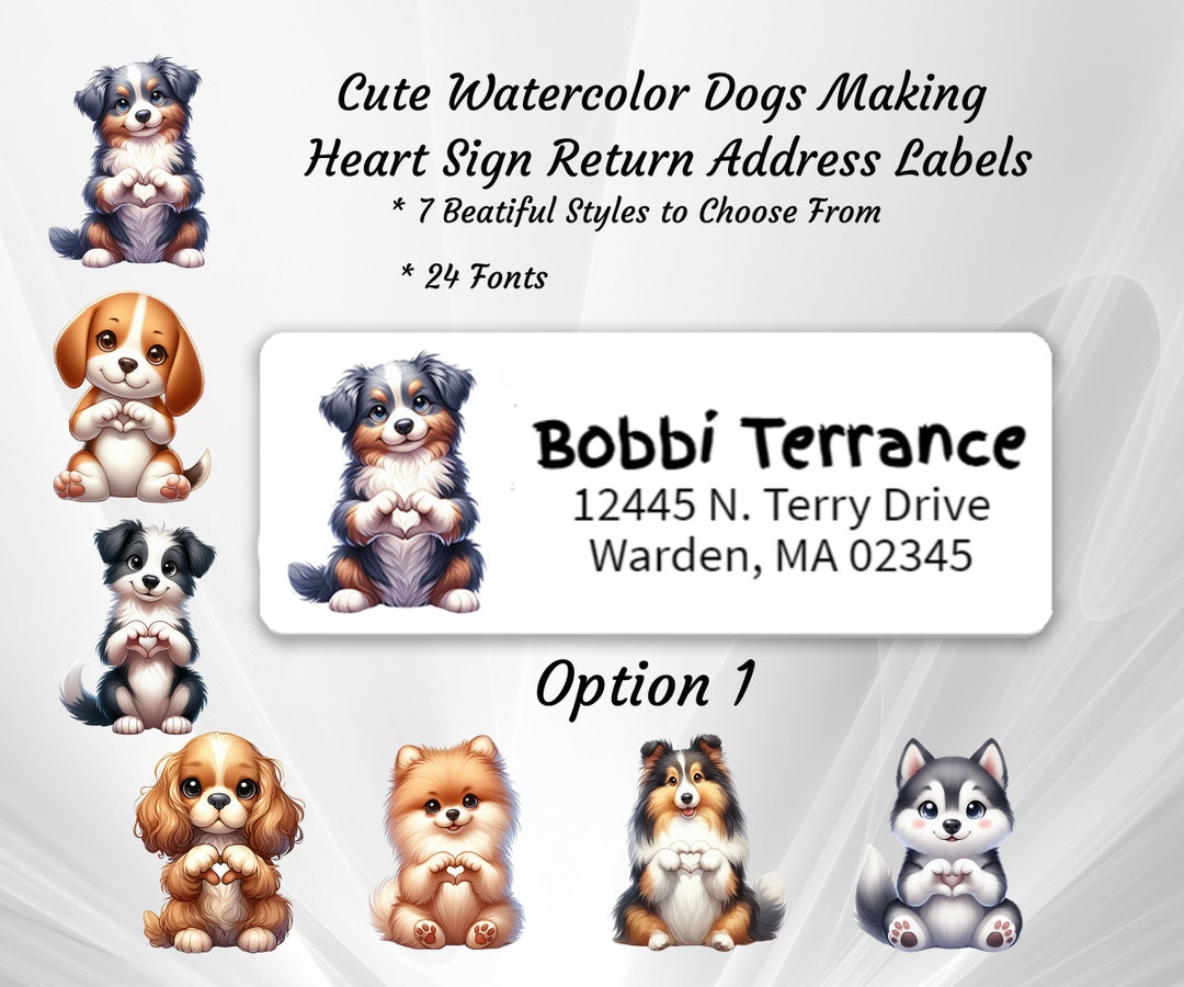 Return Address Labels Cute Dogs Making Heart Signs, Buy 2 Get One Free ...