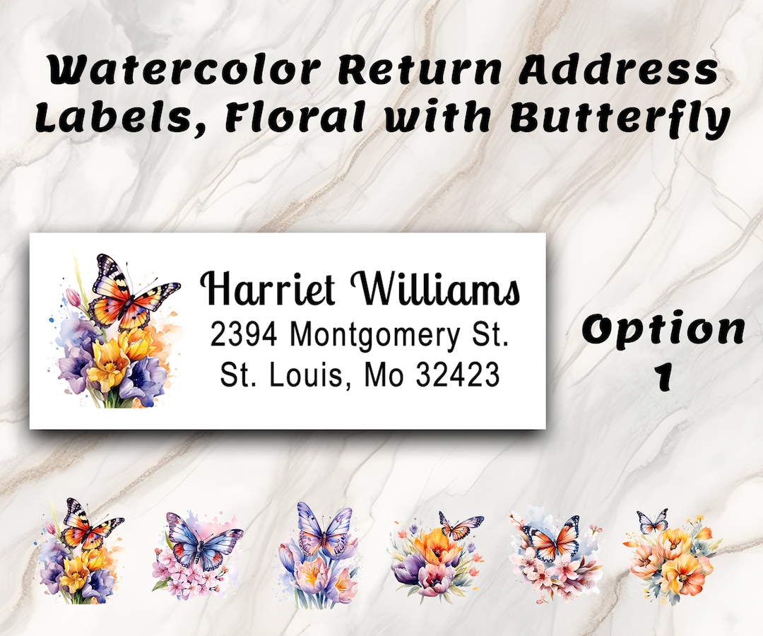 Watercolor Floral Butterfly Return Address Labels. Buy 2 Sheets Get 1 ...