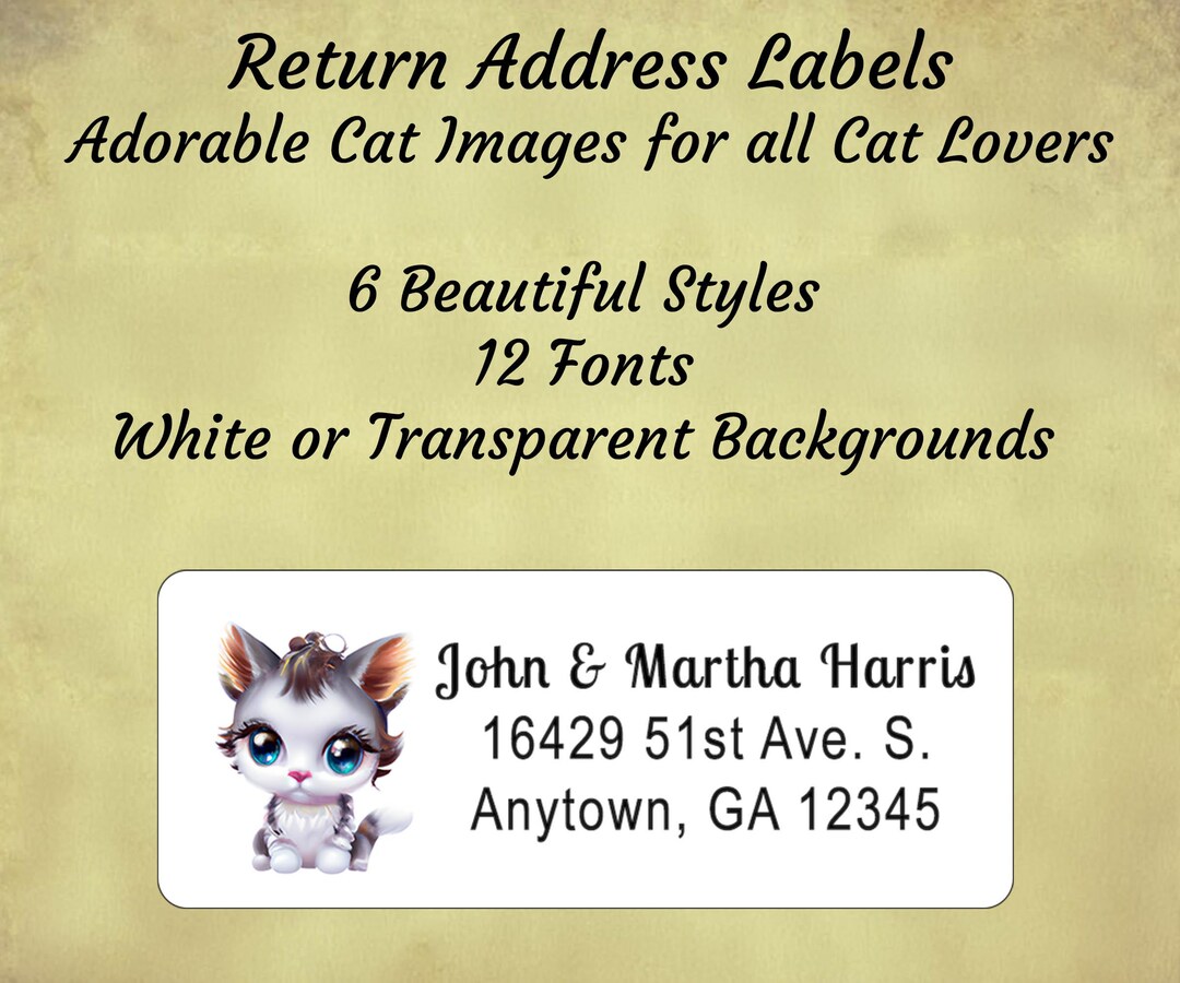Cat Return Address Labels. Cute Chibi or Boho Style Kittens. Buy 2 ...
