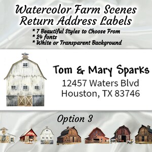 Return Address Labels Antique Barns in Watercolor. Buy 2 Get One Free ...