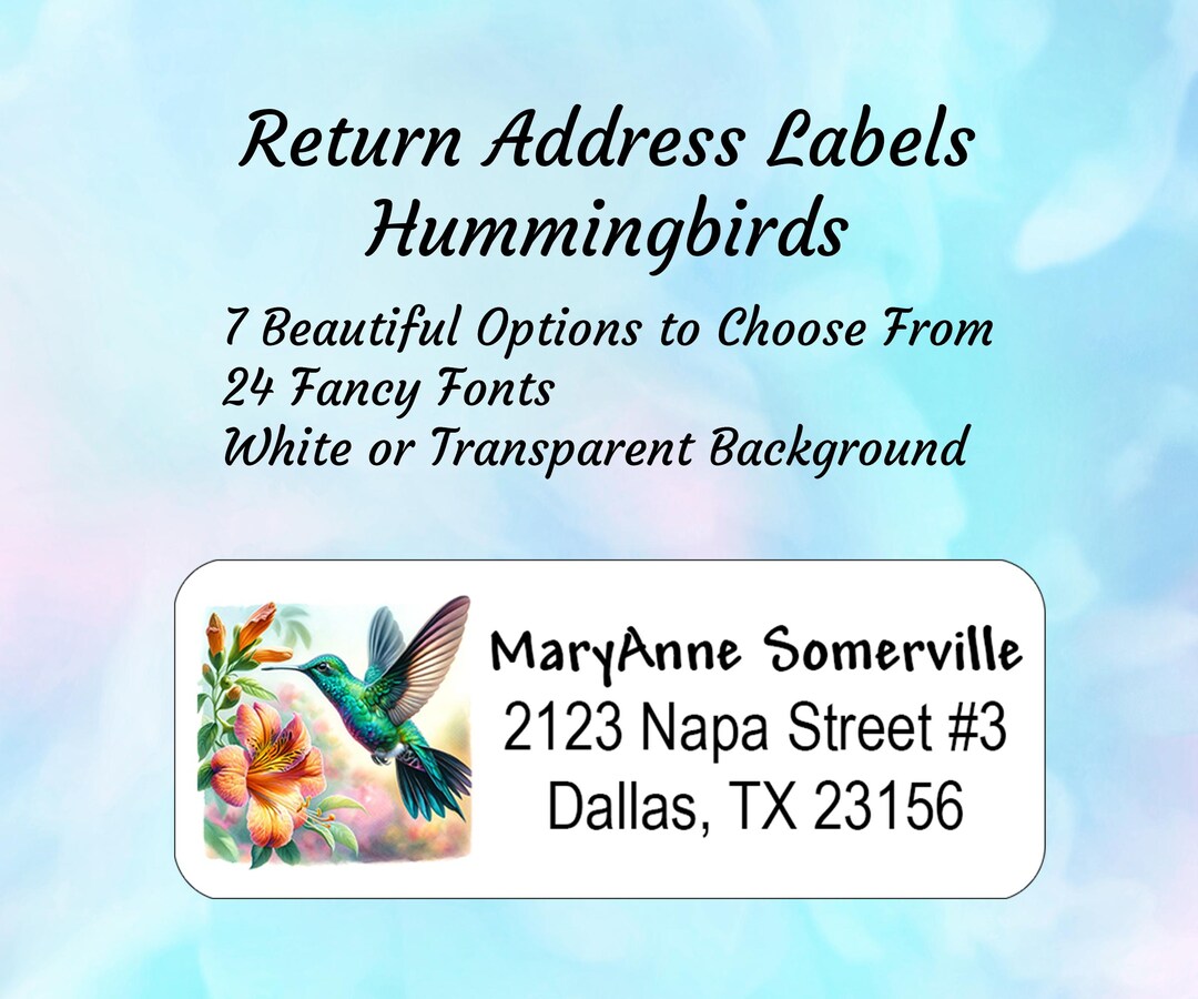Personalized Hummingbird Return Address Labels: Elegant Stationery ...