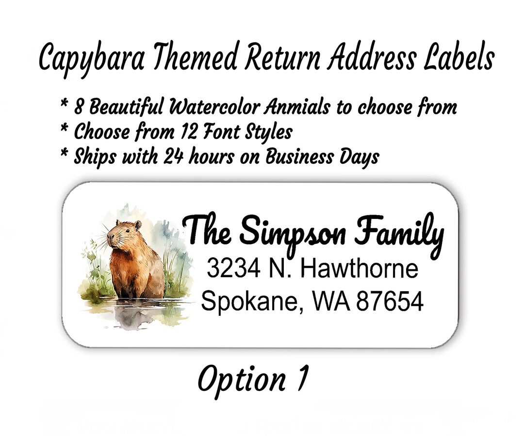 Capybara Watercolor Return Address Labels: Woodland Animals - Etsy