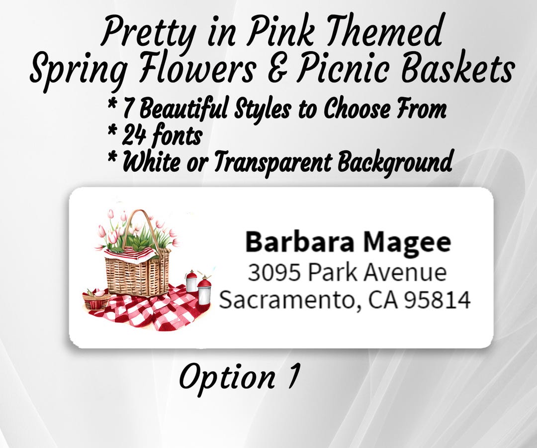 Pink Spring Flowers Return Address Labels: Picnic Basket Stickers - Etsy