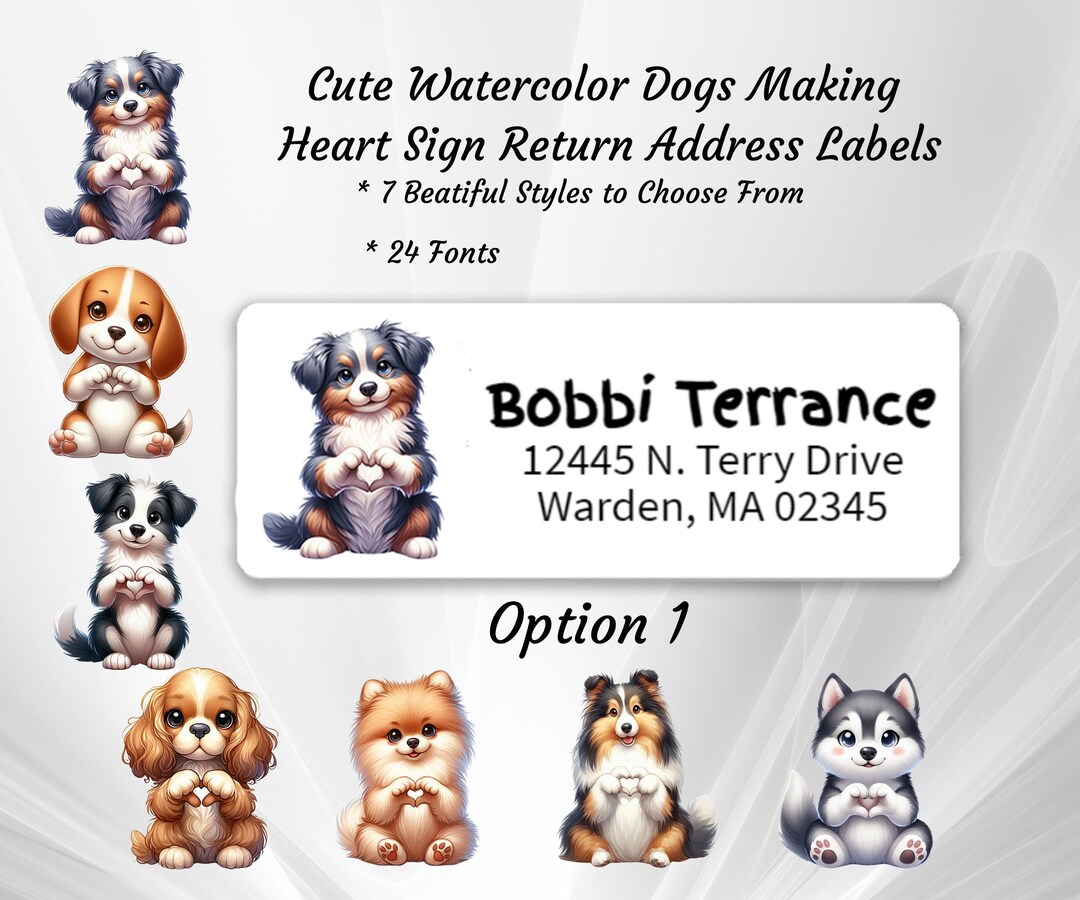 Watercolor Dog Return Address Labels, Puppy Heart Signs - Etsy