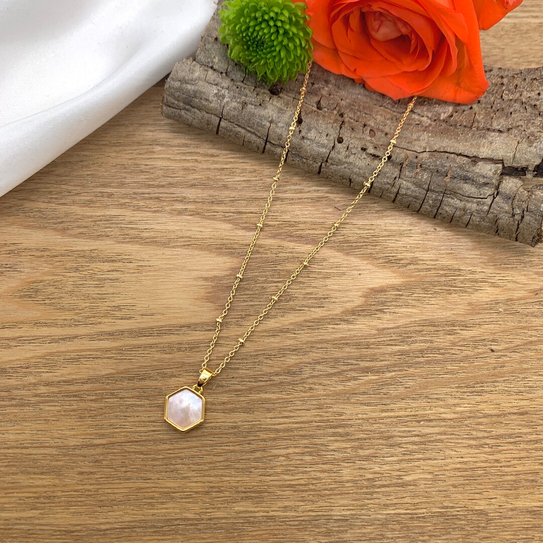 Gold Hexagon Shell Necklace, Trendy Geometric Necklace, Gifts for Her ...