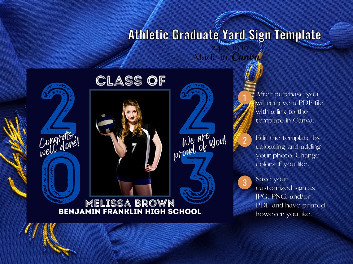 Athletic Grad Yard Sign Template - Graduation Sign, Editable Digital ...