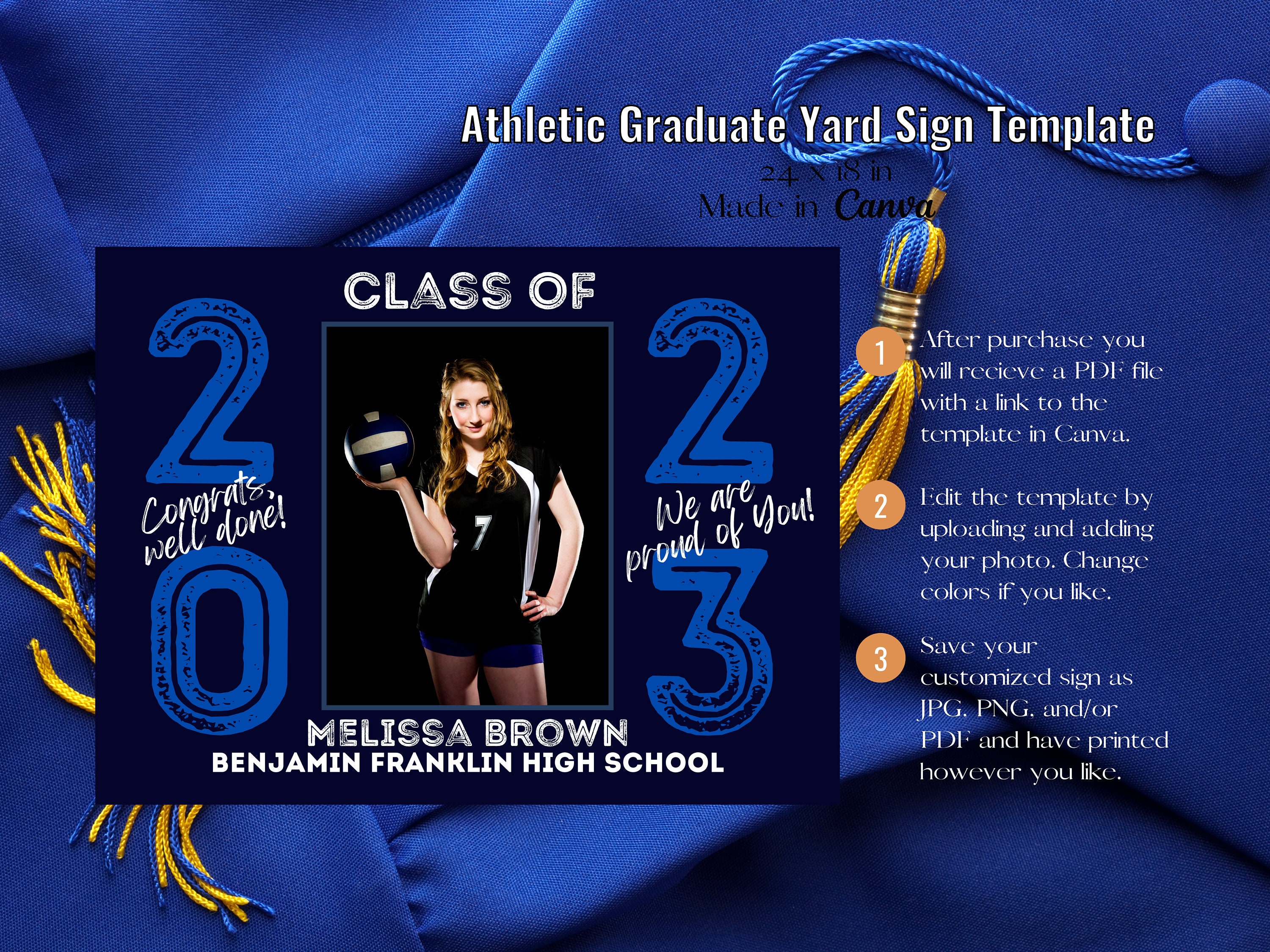 Athletic Grad Yard Sign Template - Graduation Sign, Editable Digital ...