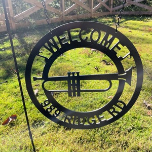 Trumpet Player - Music Family Hanging Welcome Address or Name Decor ...