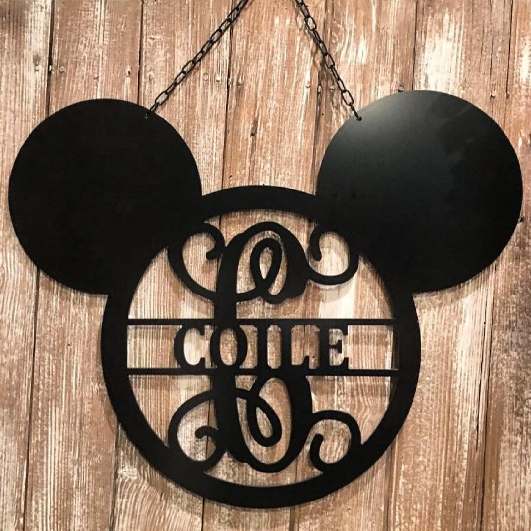 Mickey Silhouette Family Name + Monogram Initial Wall/door Hanger ...