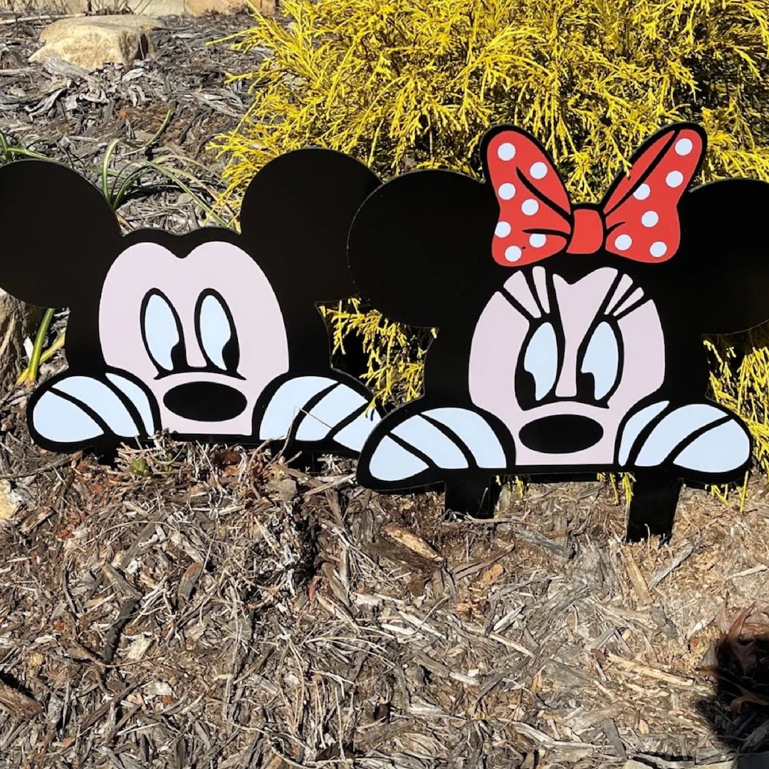 Mickey & Minnie Mouse Peeking Yard Decor Garden, Landscaping, or Potted ...