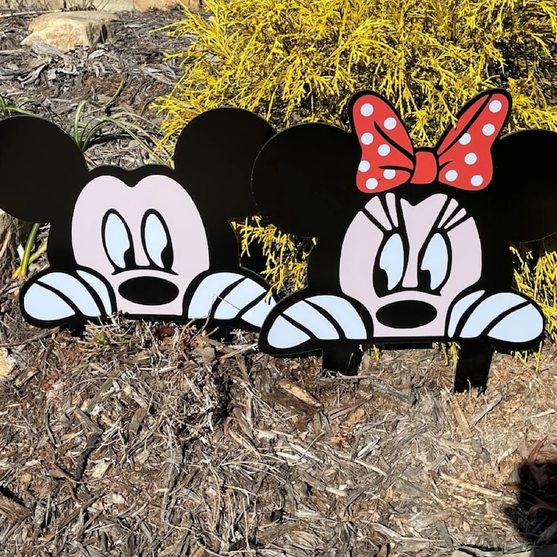 Mickey & Minnie Mouse Peeking Yard Decor Garden Landscaping - Etsy