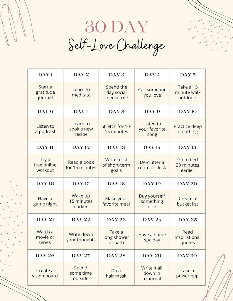 30 Day Self Love Challenge - Etsy