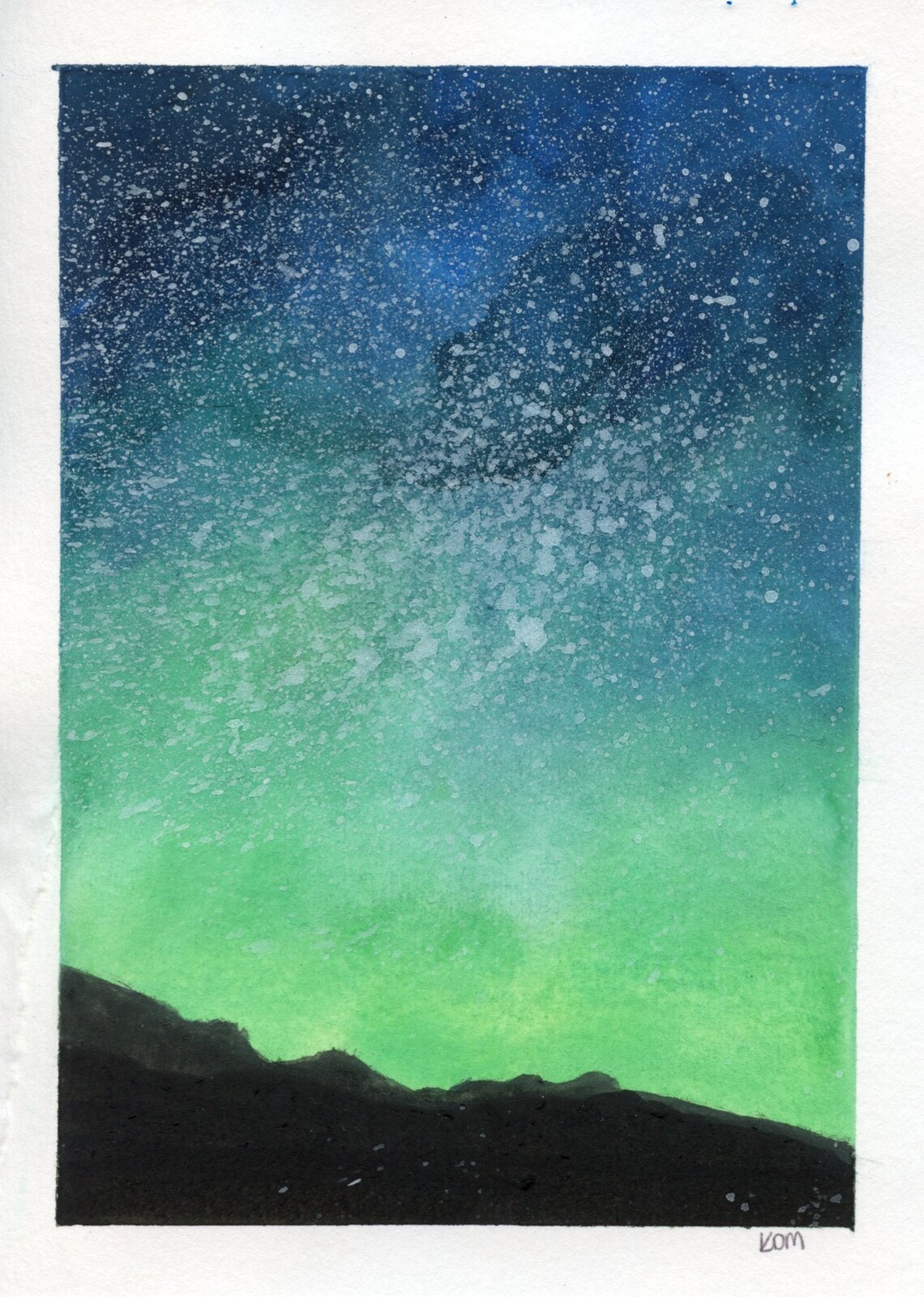 Watercolor Alaska Starry Night Mountain Sky Art Print, Instant Download ...