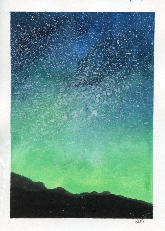 Watercolor Alaska Starry Night Mountain Sky Art Print Instant | Etsy
