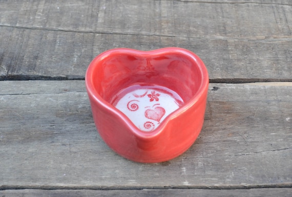 Handmade Red Heart Bowl With Red Heart Pattern Trinket Dish - Etsy