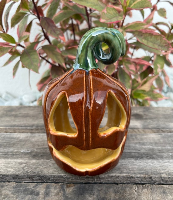 Handmade Ceramic Jack O'lantern Carved Pumpkin Candle - Etsy
