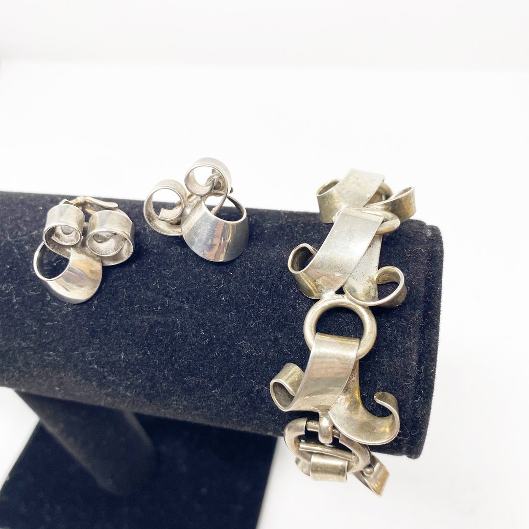 186 Vintage Napier Sterling Silver Bracelet and Earrings Swirl Jewelry ...
