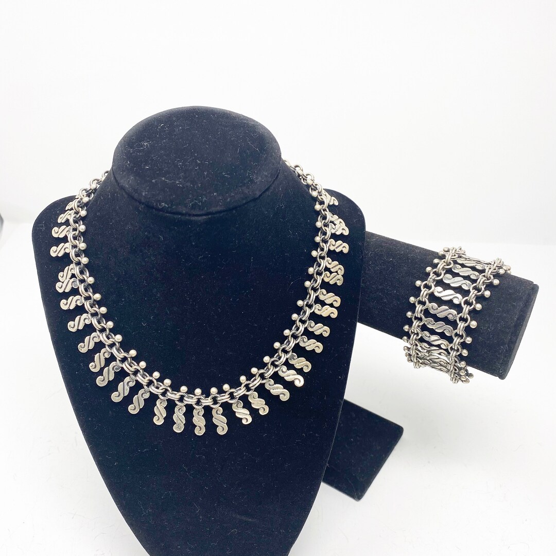 199 Vintage Lopez Silver Taxco Articulated Link Necklace and Bracelet ...