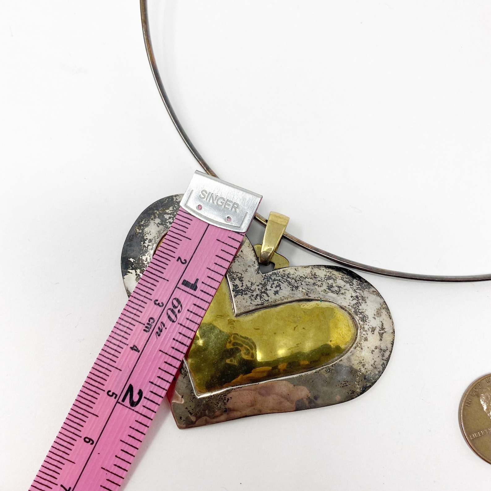 693 Vintage Jeep Collins JBC Sterling Silver and Brass Heart Pendant ...