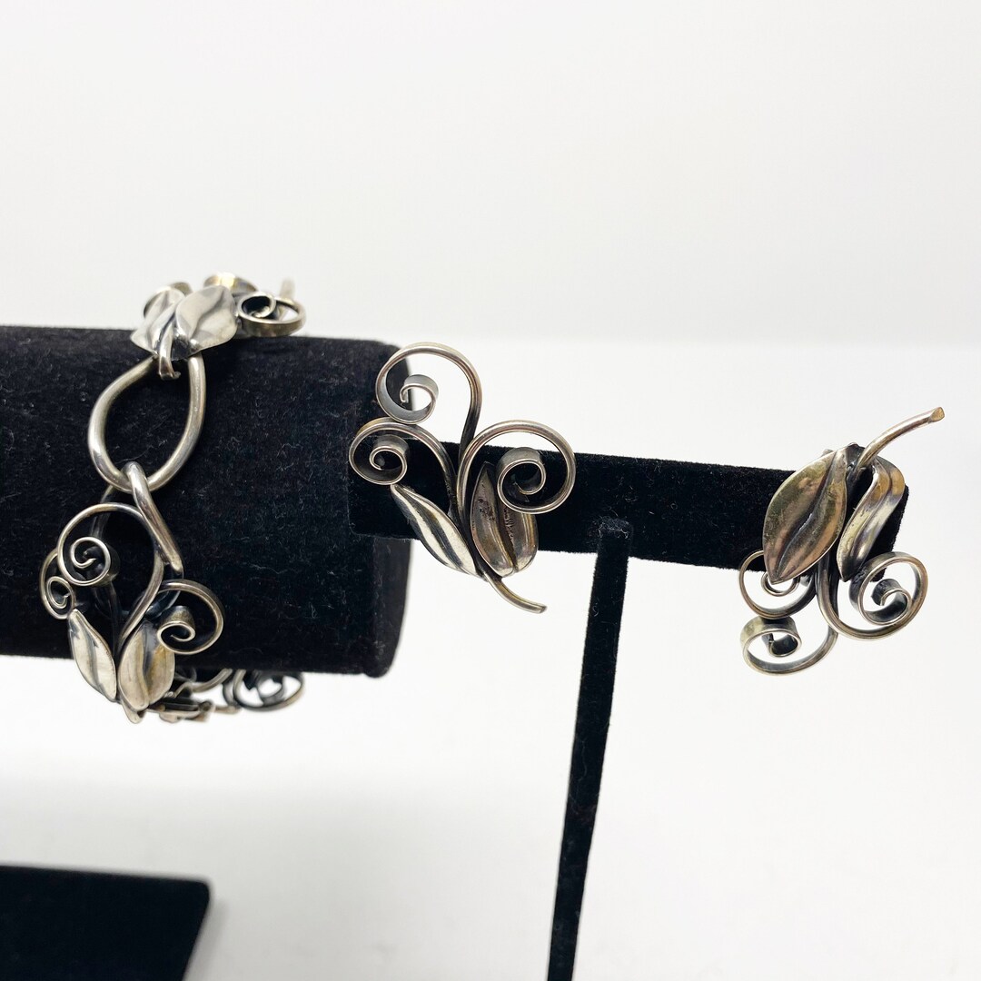 190 Vintage Napier Sterling Silver Leaves Bracelet and Earrings Jewelry ...