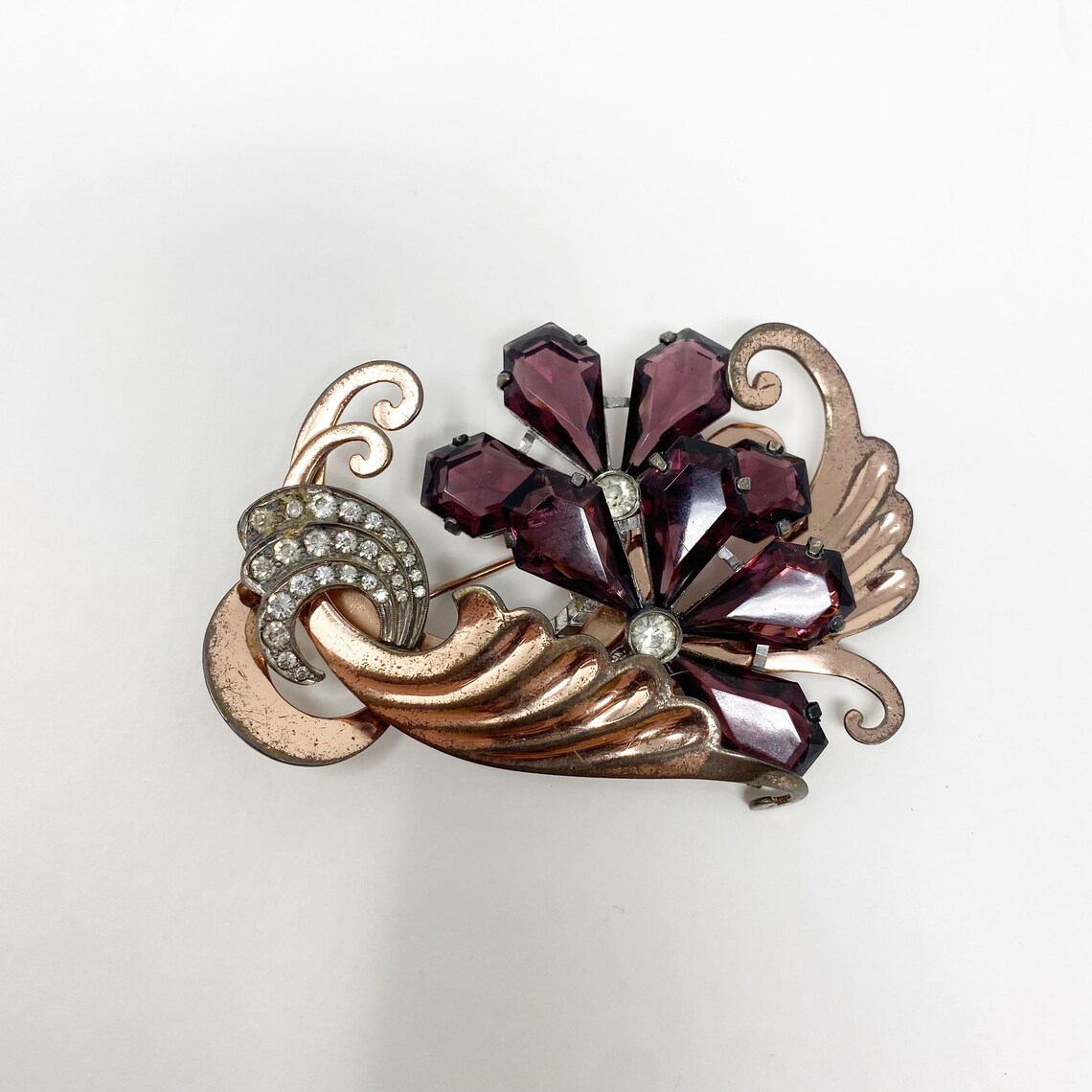 802 Vintage 40’s Large Amethyst Brooch Purple Stone Pin - Etsy