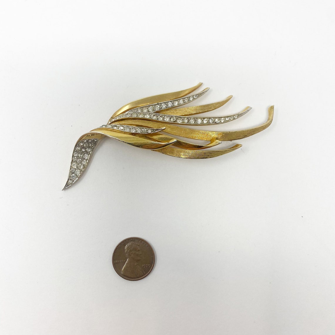 470 Vintage Marcel Boucher Gold Plated Metal, Pave Rhinestone Brooch ...