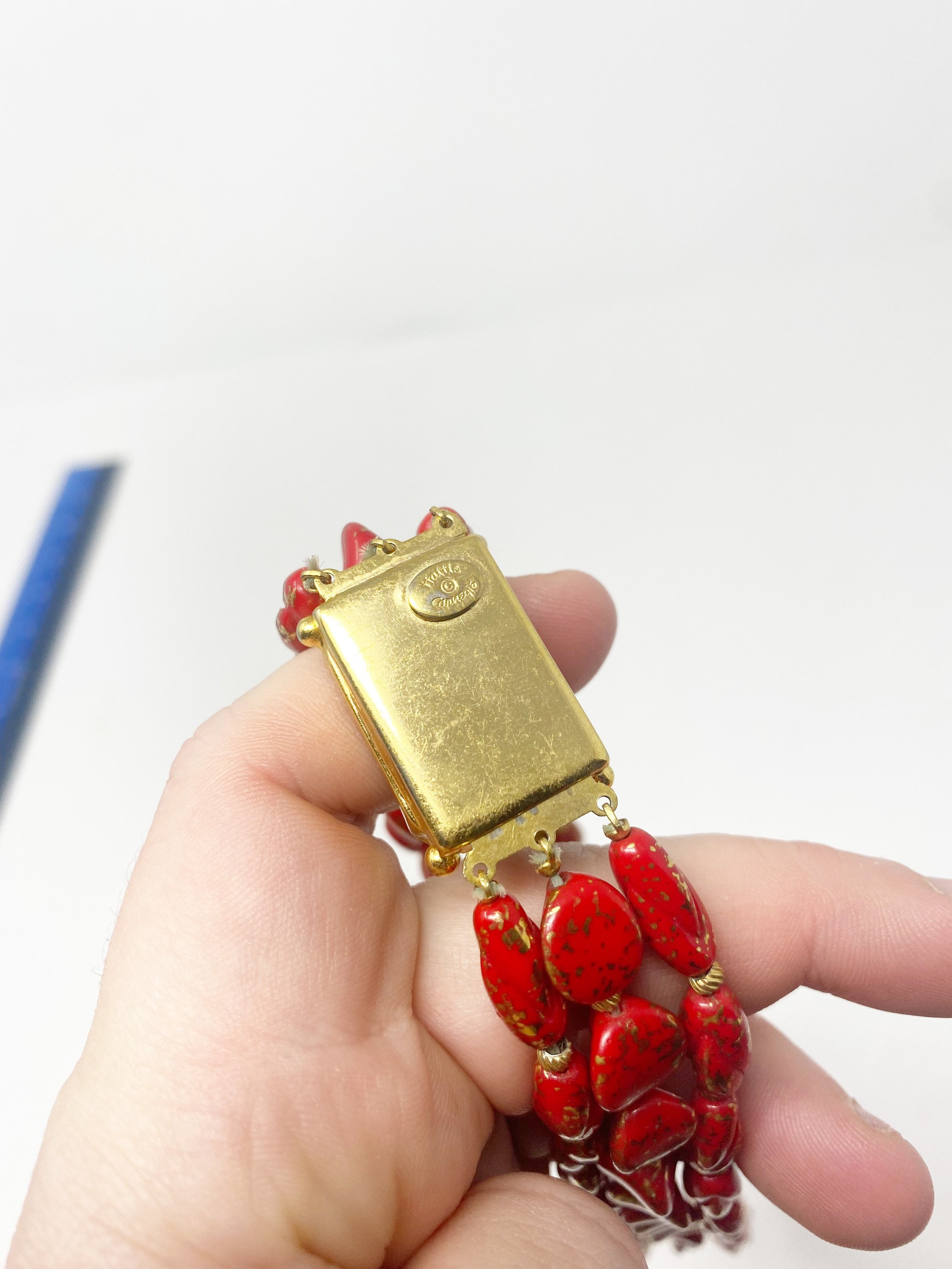 475 Vintage Hattie Carnegie Red and Gold Triple-strand Bead Necklace ...