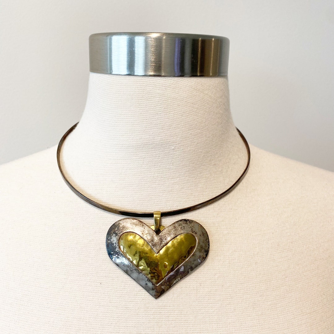 693 Vintage Jeep Collins JBC Sterling Silver and Brass Heart Pendant ...